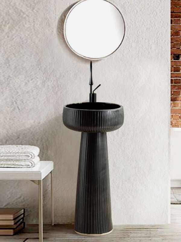 Black Bathroom Pedestal Balcony Sink Garden Water Basin Outdoor ...