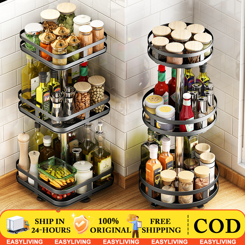 ♞stainless kitchen spices rack condiments organizer 360° rotatable ...