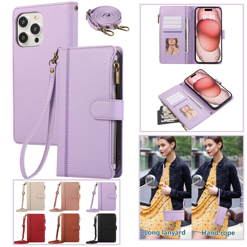 Zipper Wallet Case for Samsung Galaxy A16 A06 A05 A05S A15 A14 A13 A36 A26 A56 A35 A55 A23 A34 ...