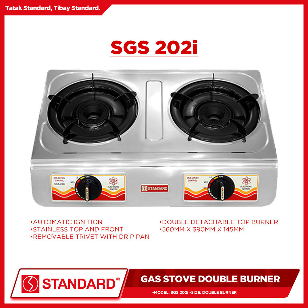 Standard Gas Stove Double Burner LPG Stove Stainless Steel Automatic ...