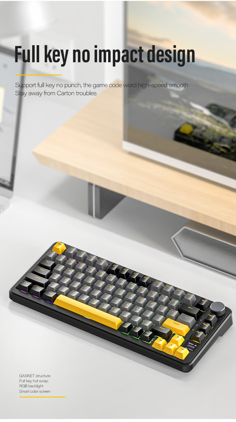 Attack Shark X85/X85 Pro Wireless Mechanical Keyboard 75% 80 Key RGB Screen Bluetooth 2.4G ...