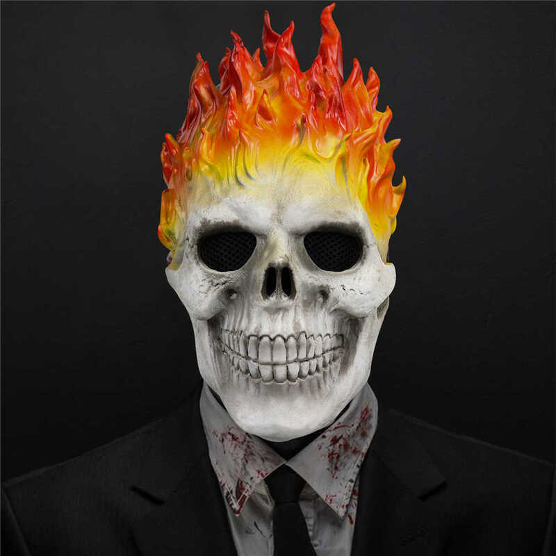 Halloween Rider Bulex Red Flame Skull Mask Horror Ghost Full Face Latex ...