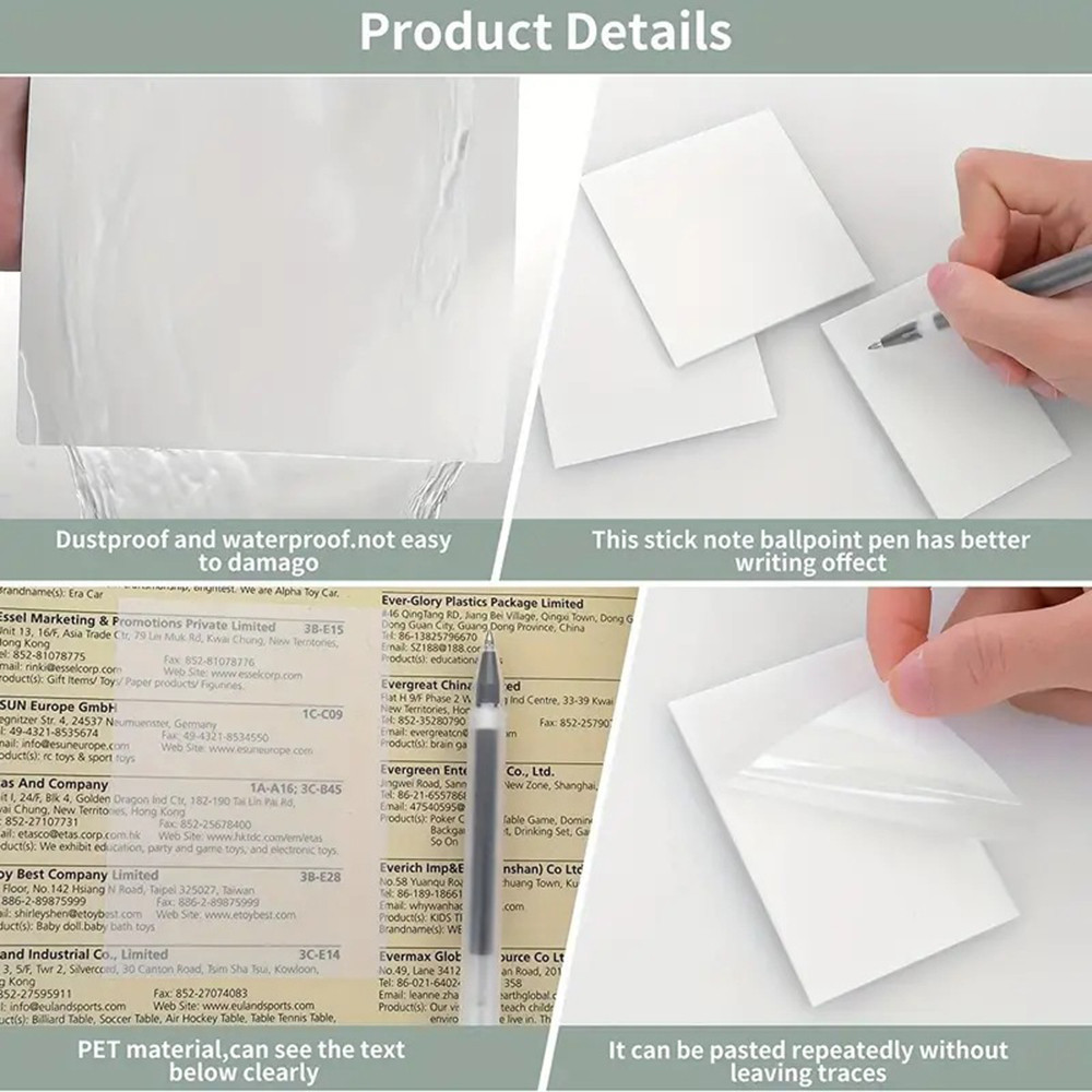 200 Sheets Transparent Sticky Notes Set Waterproof Sticky Memo Weekly ...