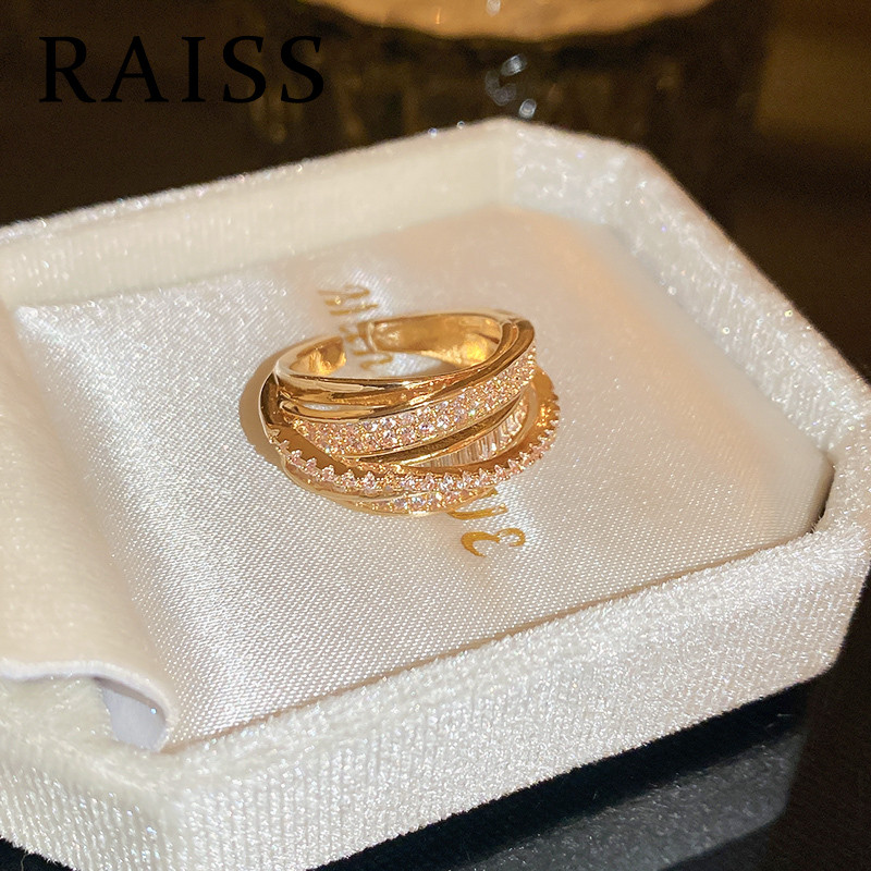 Exquisite Zircon Ring Women's Gold Plated Ring Korean FashionCross-row ...