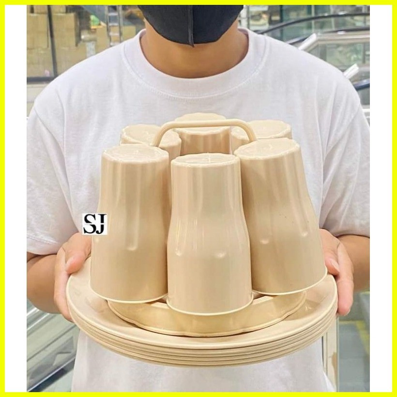 ♀ Aesthetic 13in1 Plastic Plate Set with Plastic Cup Rack/Baso Plato ...