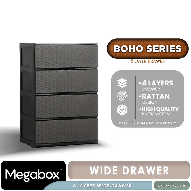 Megabox ☥ Plastic Wide Drawer Rattan Finish MG-170 (4 & 5 Layers Boho ...