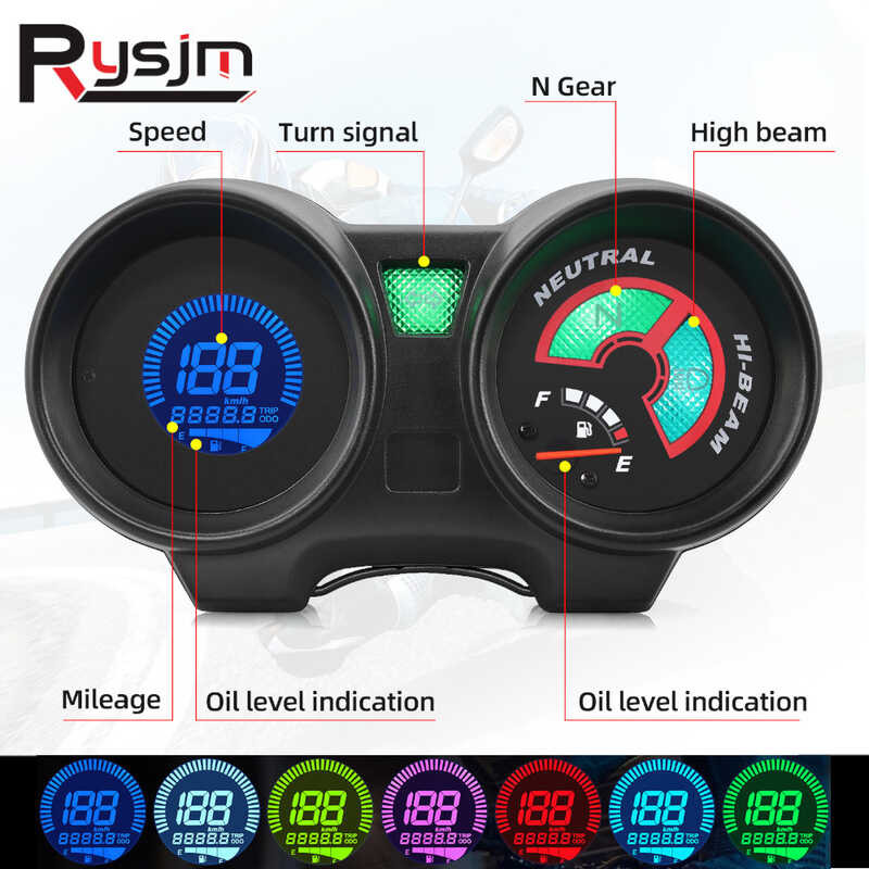 LCD Universal Motorcycle Speedometer Speed Gauge Meter 7 Colors ...