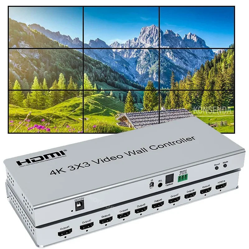 4K 3x3 Video Wall Controller 9 Channel HDMI Video TV Wall Processor 3x3 ...
