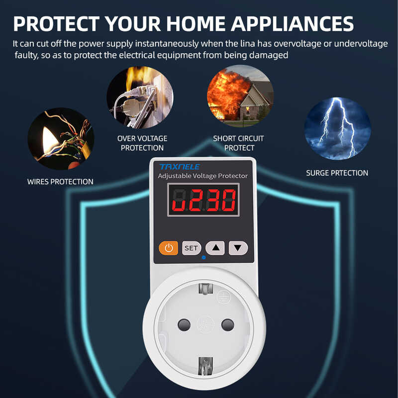 AC Automatic 220V Adjustable 16A Power Surge Protor EU Plug Socket ...