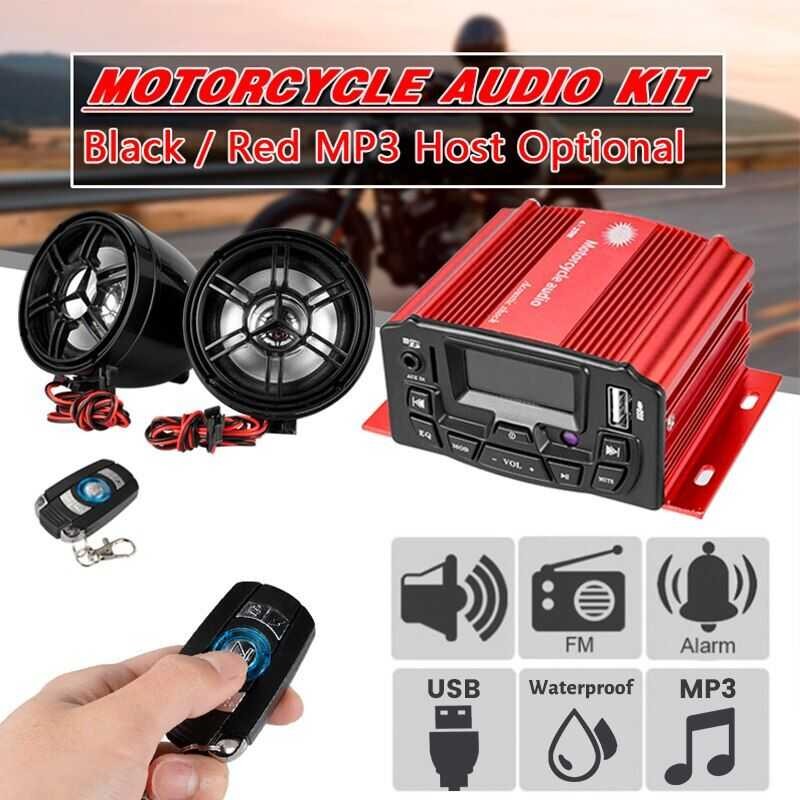 12V Motorcycle Bluetooth System Audio Remote Control Stereo 2 Speakers ...