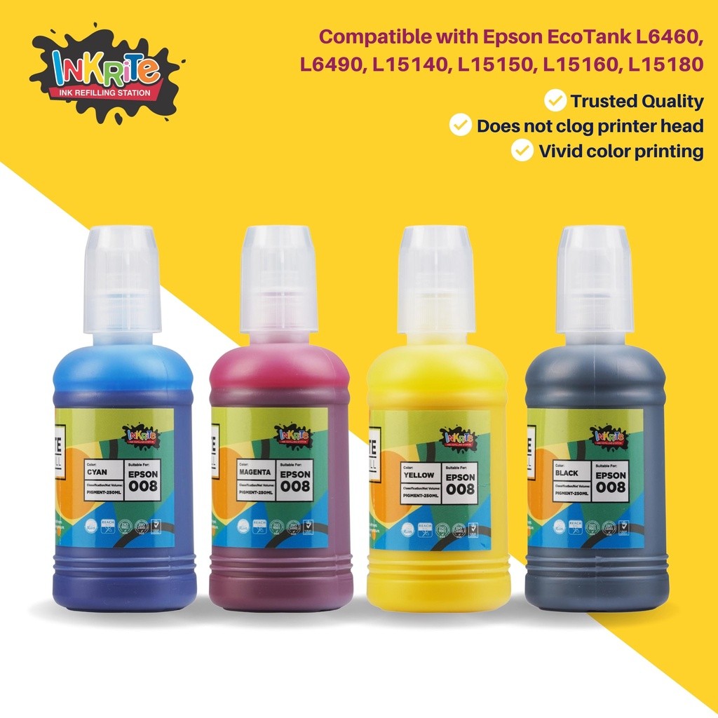 Inkrite Pigment Ink for Epson 008 Epson EcoTank L6460 L6490 L15140 ...