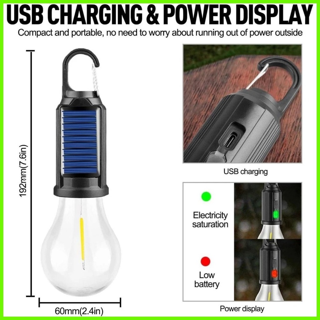 Luxy Solar Camping Light Rechargeable Light Bulb LED Waterproof Hanging ...