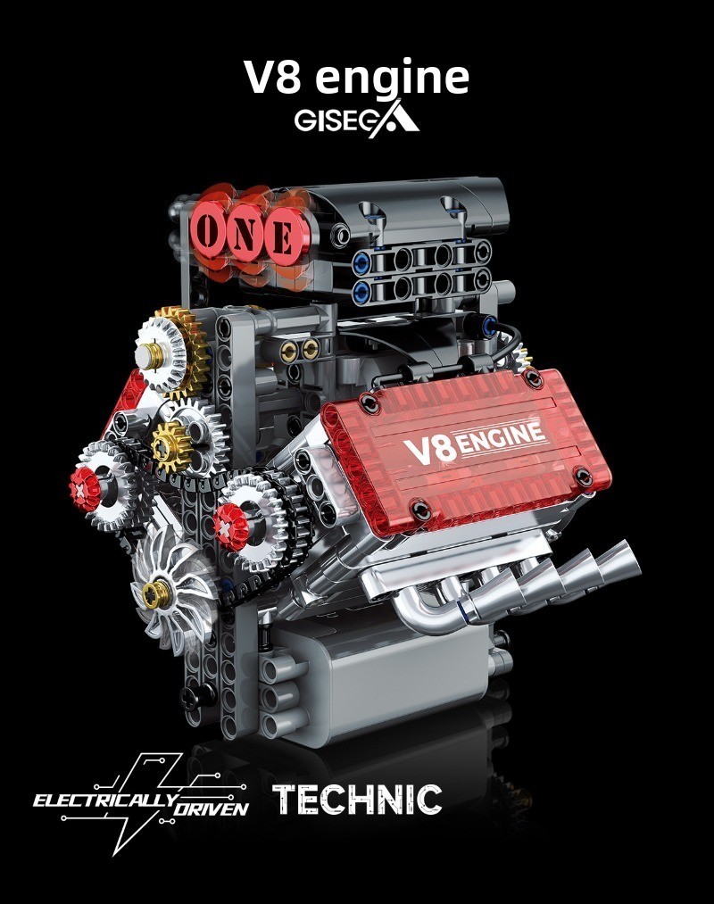 G8909,V8 Engine Model Building Blocks Car Technic V8 Engine with Motor ...