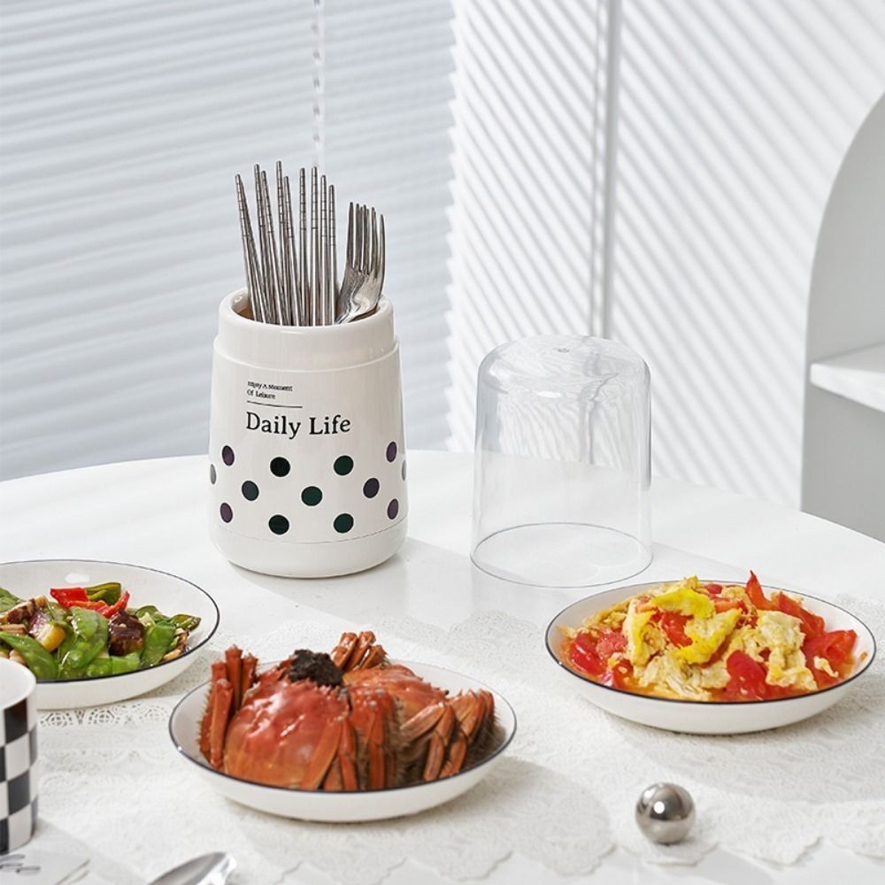 Simple Style Fork and Spoon Organizer with Cover Chopsticks Draining ...