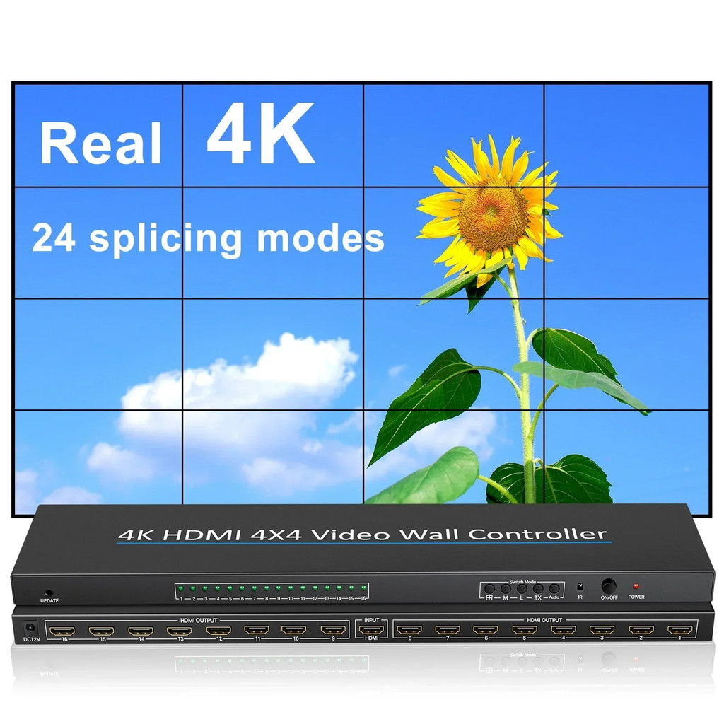 4K 4x4 Video Wall Controller 16 Ways TV Processor Large Screen Video ...