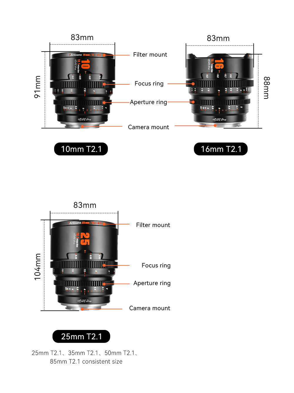 7artisans 10mm 16mm 25mm 35mm 50mm 85mm T2.1 S35 Frame wide angle Super Hope Prime Cinematic ...