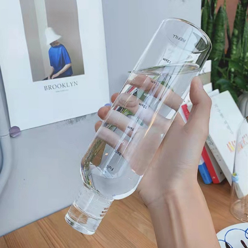 500/750ml Ins Water Bottle Tumbler Scale Cup Daily Water Jug Leak Proof ...