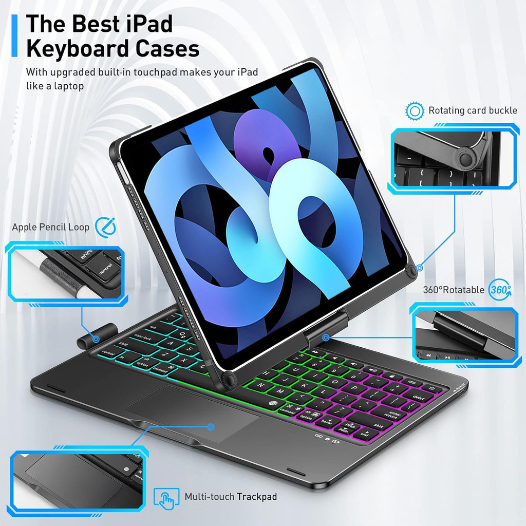 360 Rotate Keyboard Case For iPad 10Gen 2022 11th A16 10.9 Air 11 13 M3 ...