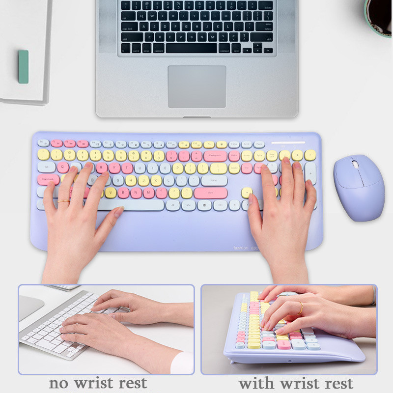 2.4G Wireless And Mouse Combo Gamer Girl Purple Mute Ergonomic Keyboard ...