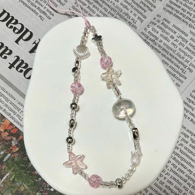 Y2K Glass Flower Bead Phone Strap Charm Chain Knot Cellphone Lanyard ...
