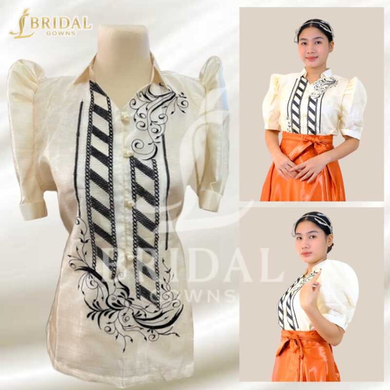 & Modern Filipiniana Top Barong Blouse Puff Sleeves Pi Ña Organza ...