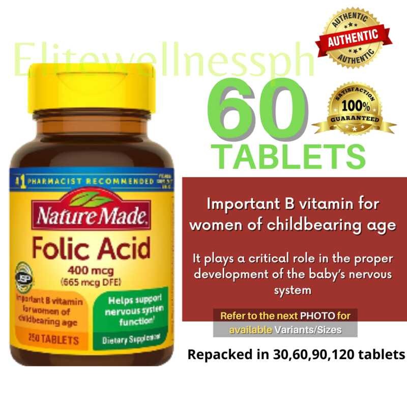 60 Tablets - Nature Made Folic Acid 400 (665 mcg DFE) I Folate ay isang ...
