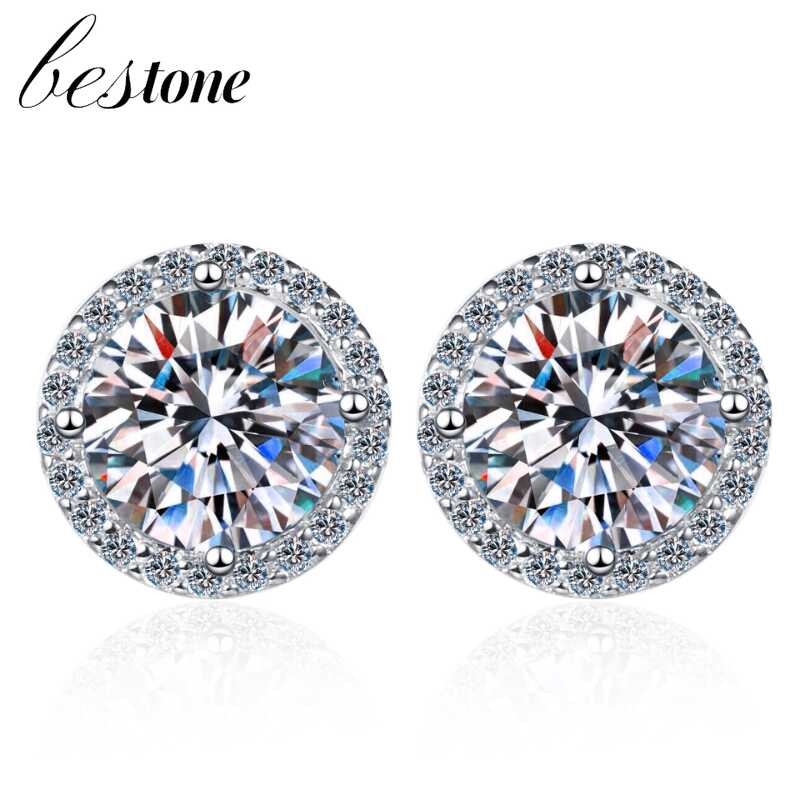 Sterg Bestone Sier 1 Carat Moissanite Four Claws Round Package Earrings ...