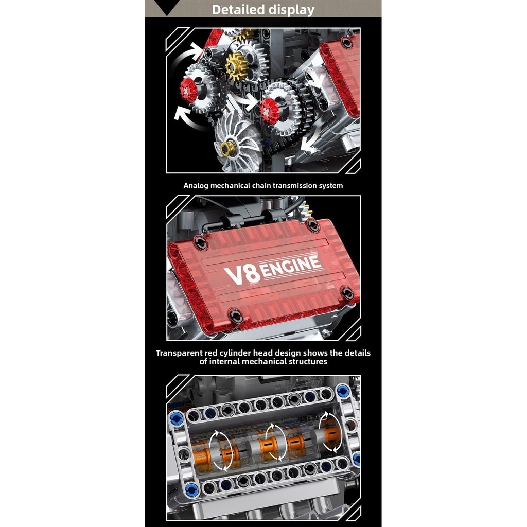 G8909,V8 Engine Model Building Blocks Car Technic V8 Engine with Motor ...