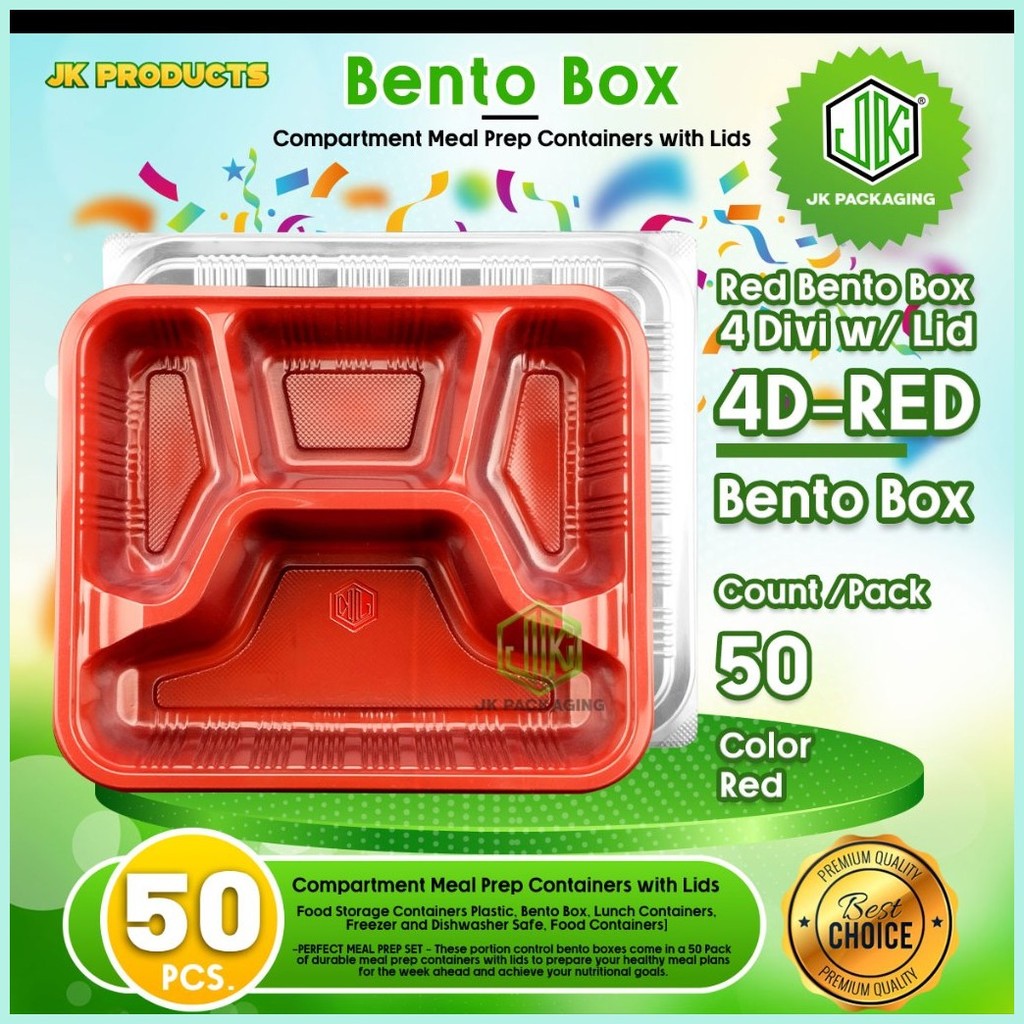 Red Bento Box [ 50 PCS.] ( Division w/ Lid ) 2D-RED 3D-RED 4D-RED 5D ...