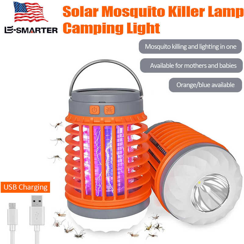 HL Solar Powered Insect UV Bug Zapper Trap Flashlight Electric Mosuito ...