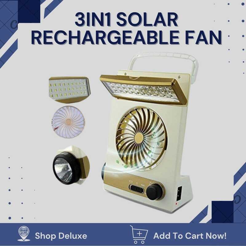 AUTHENTIC 3in1 Solar Rechargeable Light Fan/Solar Power WITH TABLE lamp ...