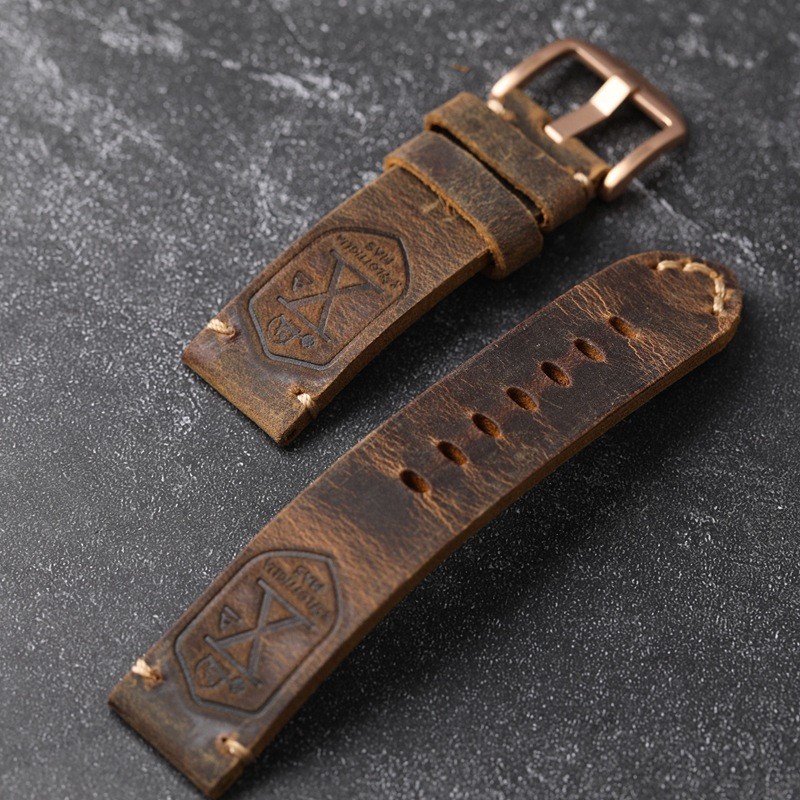Vintage Genuine Leather Watch Strap 22mm 24mm 26mm MIlitary Style Watch ...