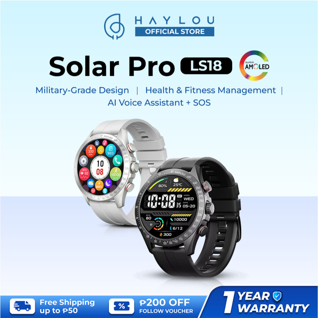 Haylou Solar Pro LS18 Smartwatch Fitness Tracker Bluetooth 5.3 SOS + AI ...
