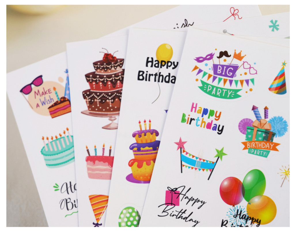4 Sheet Happy Birthday Stickers, Scrapbook Sticker Birthday Cards ...