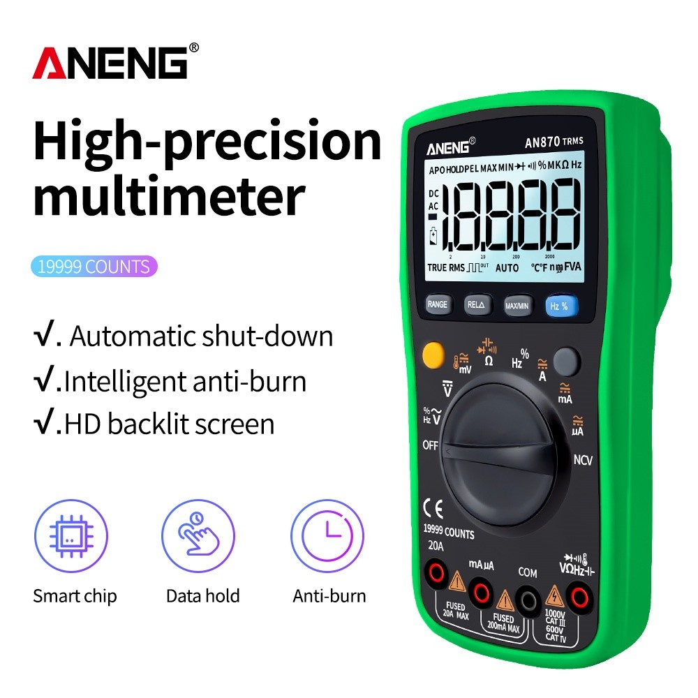 Aneng AN870 Digital Multimeter 19999 Counts True Rms Transistor Test ...