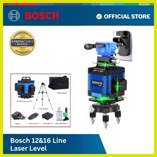 Bosch 12/16 Line Laser Level Green Light Self-Leveling 360° Rotary ...
