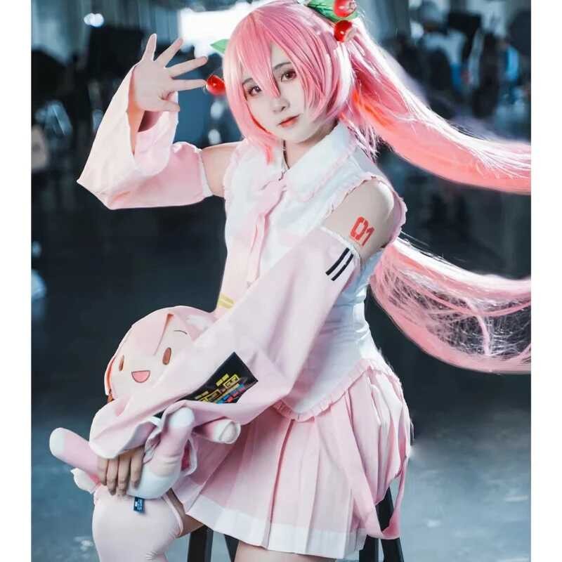 Anime Beginner Future Sakura Vocaloid Miku Pink Midi Cosplay Costume ...
