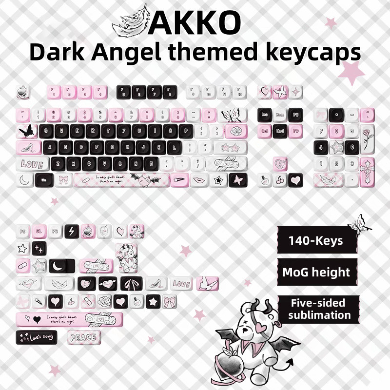 AKKO 140-Key Dark Angel themed Keycaps Non-slip Wear-resistant High ...