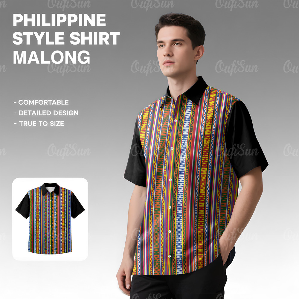 Philippine Malong Shirt with Black Contrast Elements Intricate ...