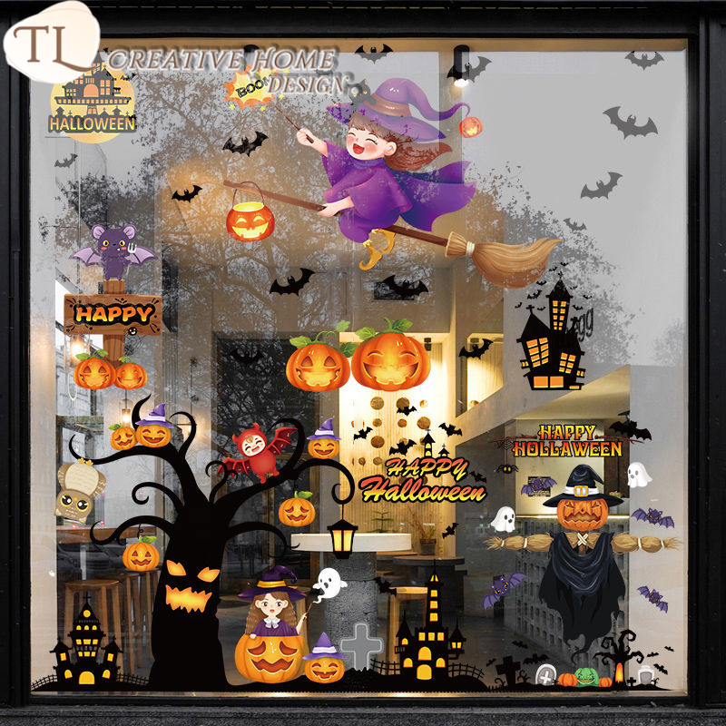 2025 Halloween Horror Scene Layout Glass Stickers Bar Theme Atmosphere ...