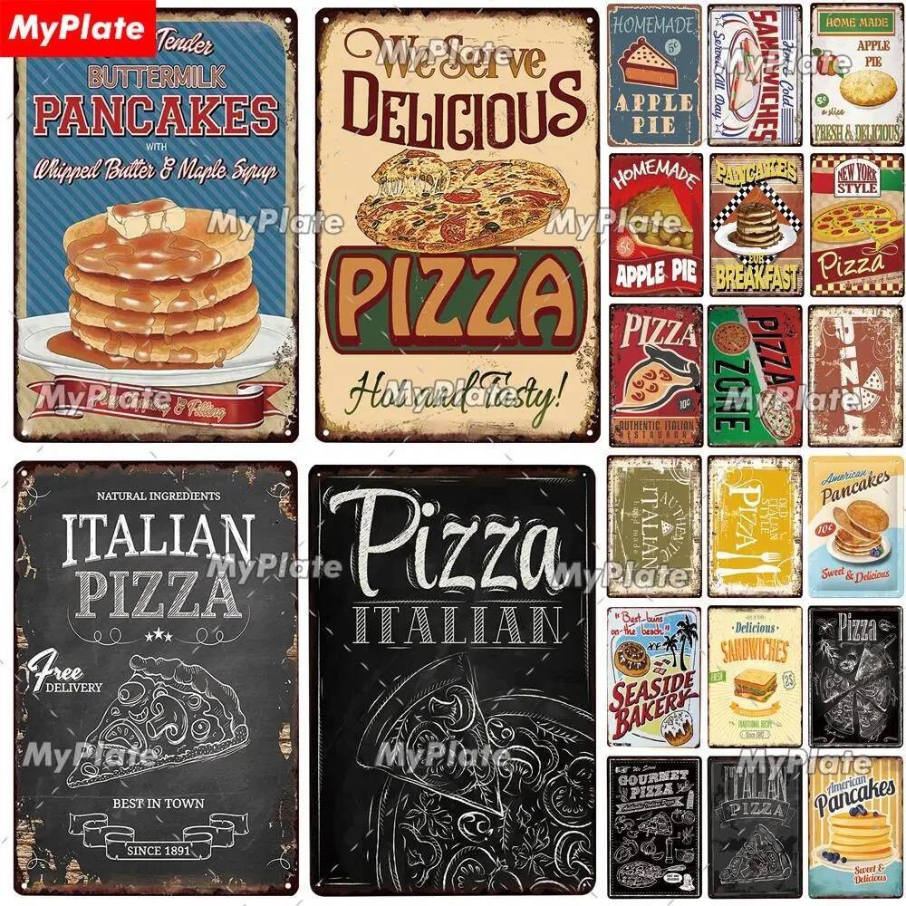 PIZZA Metal Sign Plaque Metal Vintage Fast Food Tin Sign Wall Decor for ...