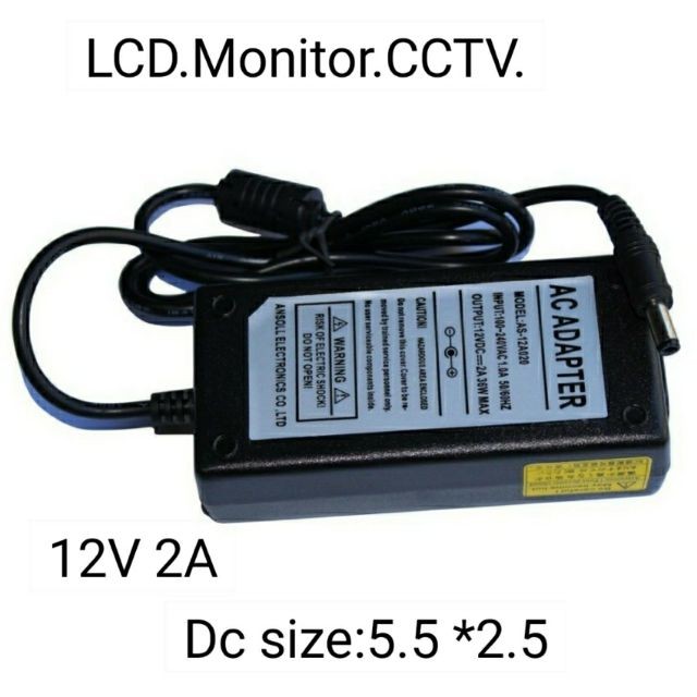 Ac adapter Power supply for LCD Monitor CCTV 12V 2A DC size:5.5*2.5 MM ...