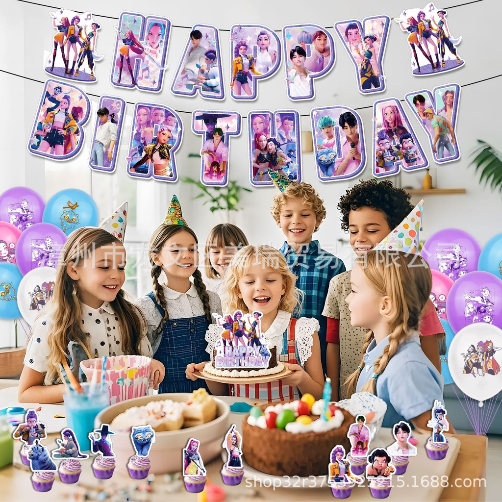KPop Demon Hunters‌ Birthday Themed Party Decoration Banner Banner Cake ...