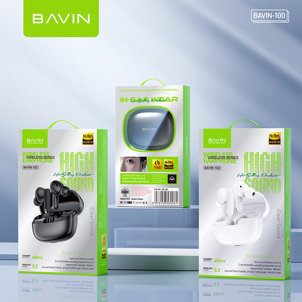BAVIN BA100 TWS Bluetooth Earphones Hi-Res Audio w/ Touch Control & Mic ...