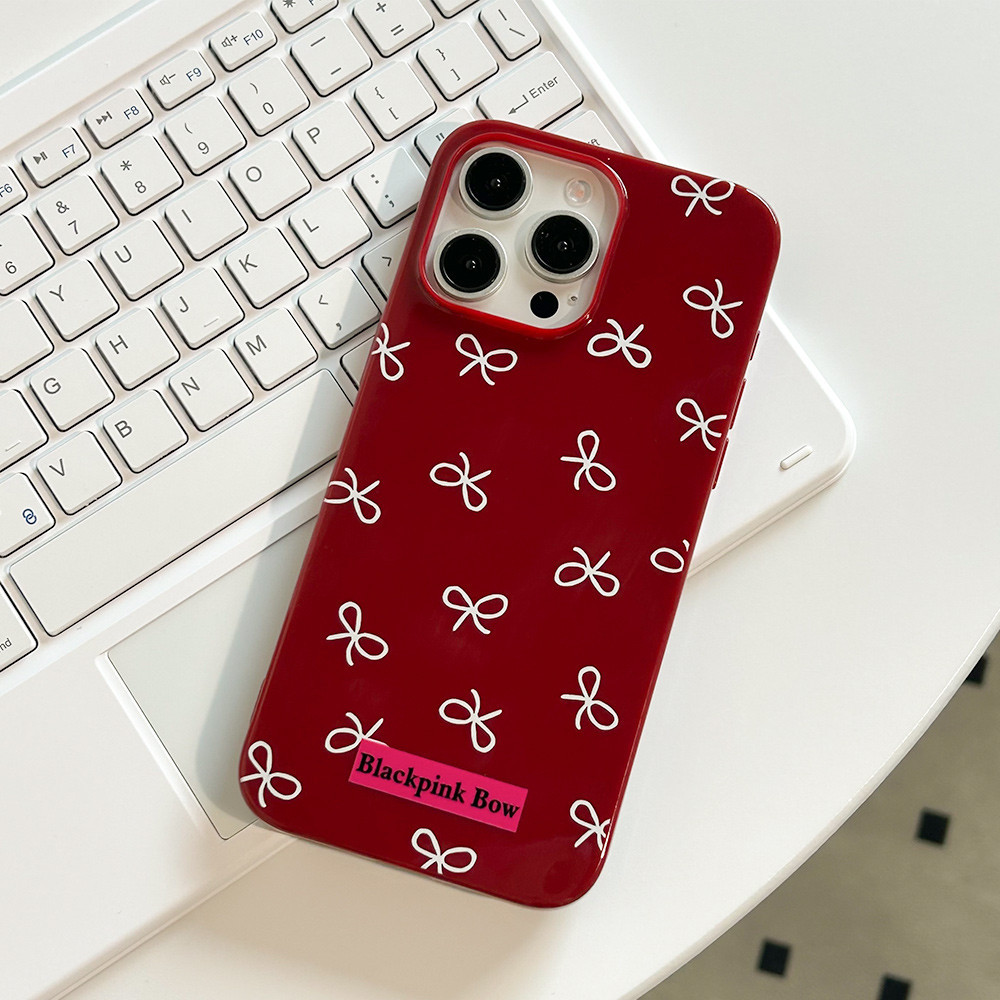 Fashion Bowknot Wine Red Phone Case for IPhone 11 15 16 Pro Max 16plus ...