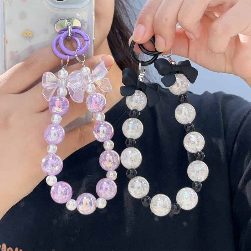 INS Bowknot Beaded Phone Chain - Sweet Cute Moblie Phone Lanyard - DIY ...