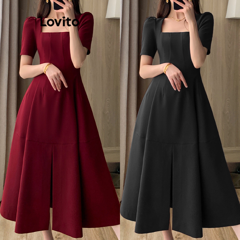 Lovito Women Elegant Plain Split Ball Gown Dress LNE27028 (Multi-color ...