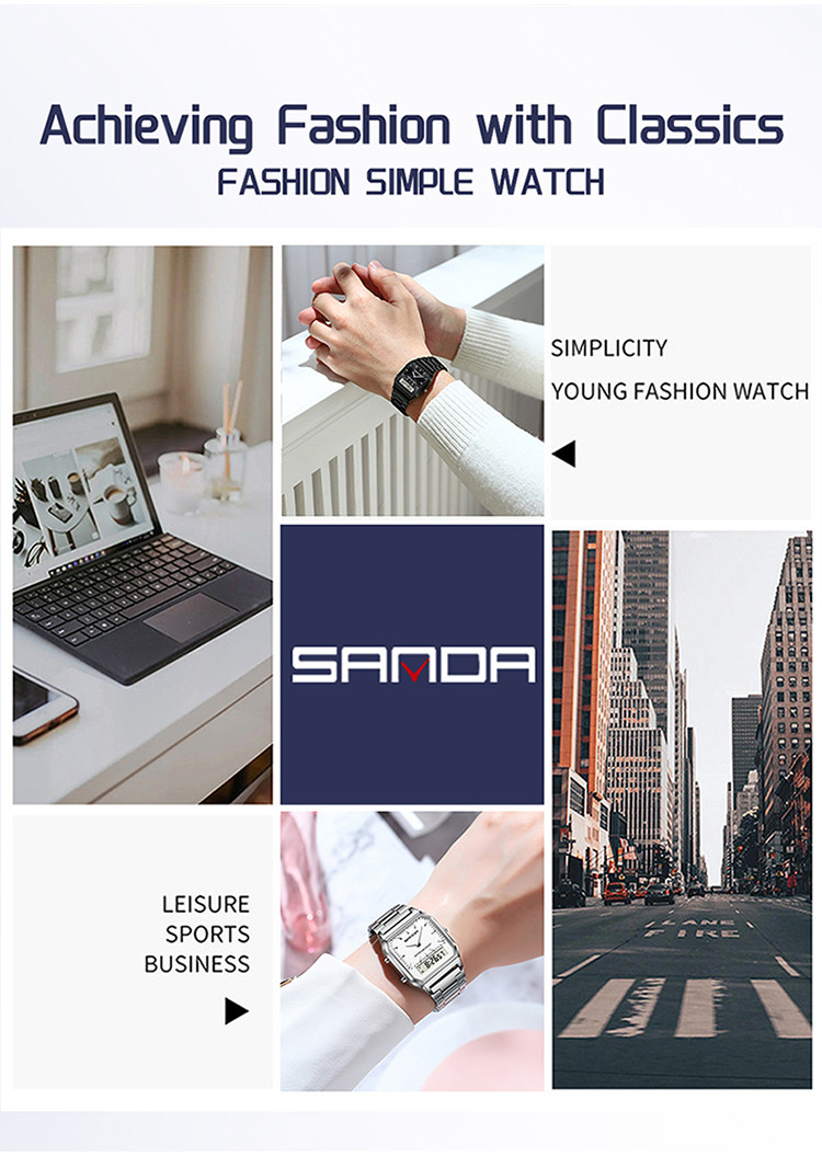SANDA Waterproof Men's and Women's Fashion Quartz Watch Stainless Steel ...