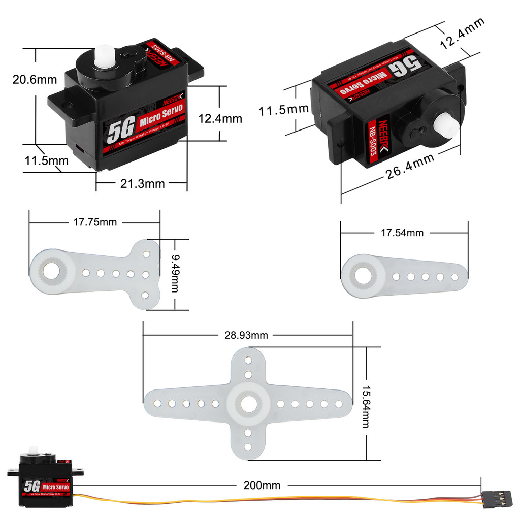 NEEBRC 2G 4.3G 5G 8G 12G Mini Servo Plastic/Metal Gear Micro Servo ...