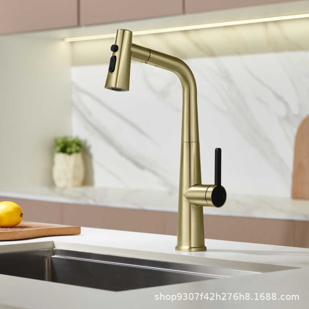 Extendable Kitchen Faucet Brushed Gold Spring Pull Down Sink Tap Hot ...